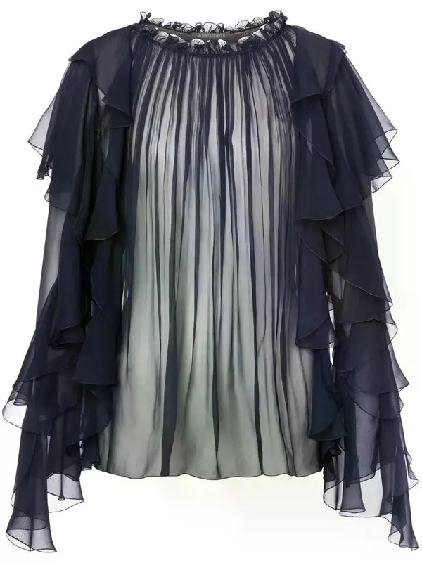 Alberta Ferretti Ruffle-detail Silk Blouse - Blue