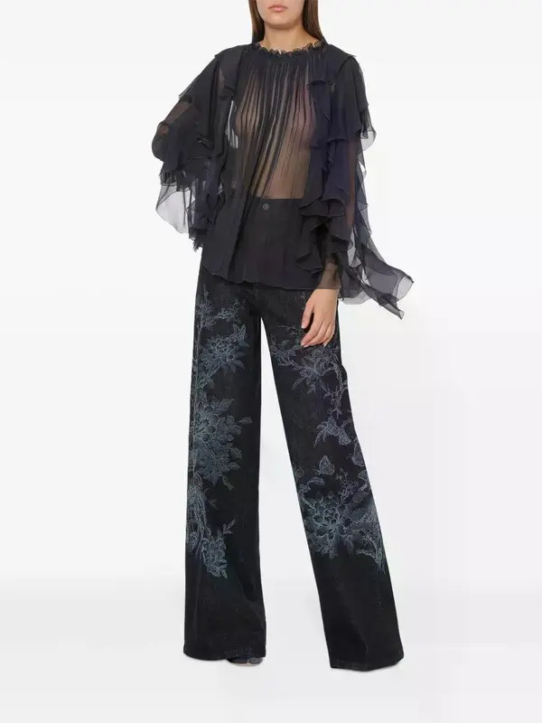 Alberta Ferretti Ruffle-detail Silk Blouse - Blue