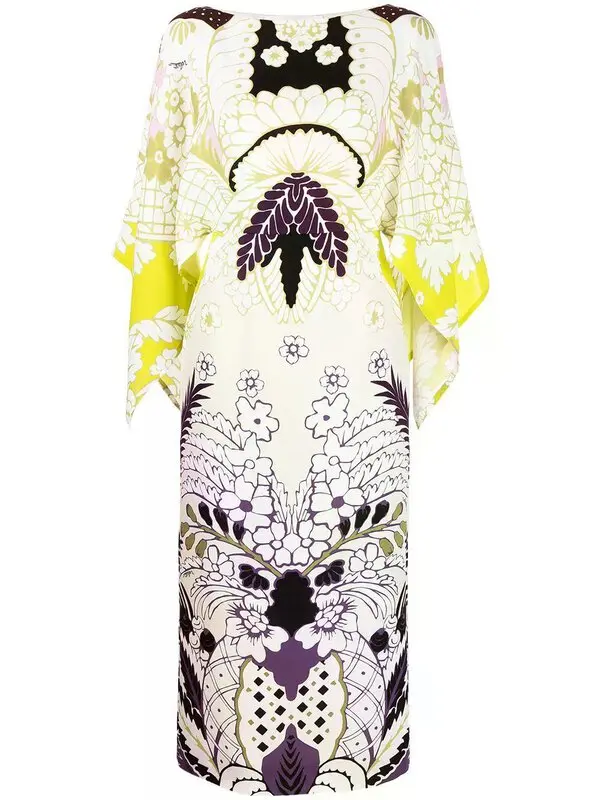 Valentino Garavani Tropical Word Arazzo Kaftan Dress - White