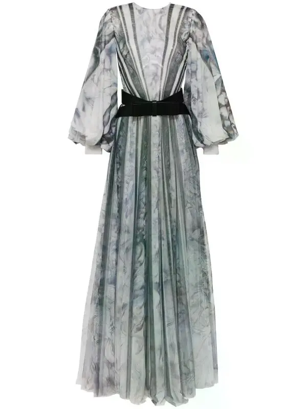 SAIID KOBEISY Abstract-print Belted Gown - Grey