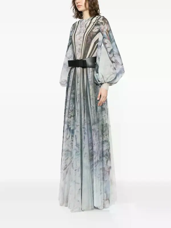 SAIID KOBEISY Abstract-print Belted Gown - Grey