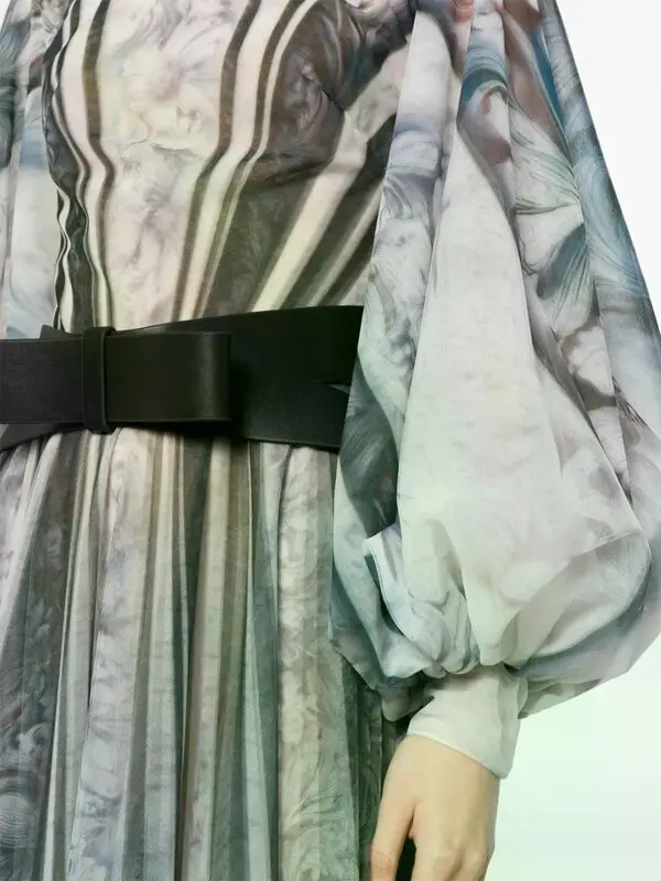 SAIID KOBEISY Abstract-print Belted Gown - Grey