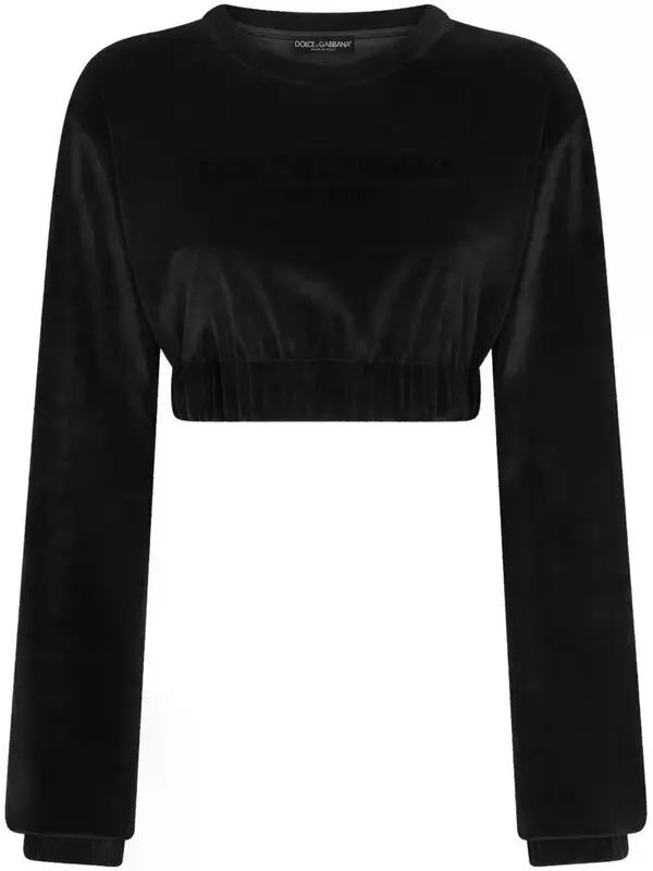 Dolce & Gabbana Logo-embroidered Cropped Sweatshirt - Black