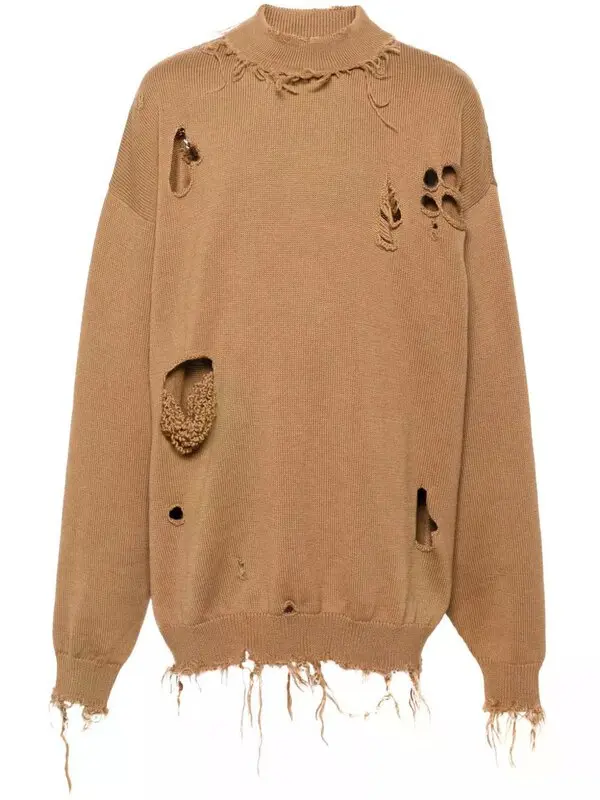 Vetements Distressed Wool Crew Neck Sweater