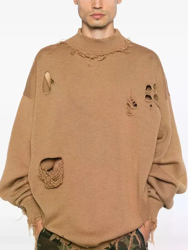Vetements Distressed Wool Crew Neck Sweater