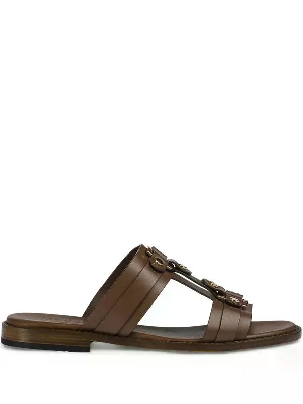 DOUCAL'S Studded Leather Slides - Brown