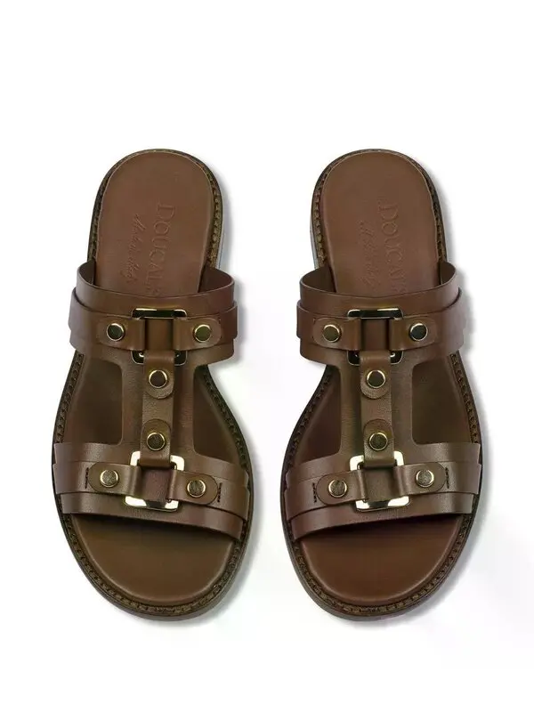 DOUCAL'S Studded Leather Slides - Brown