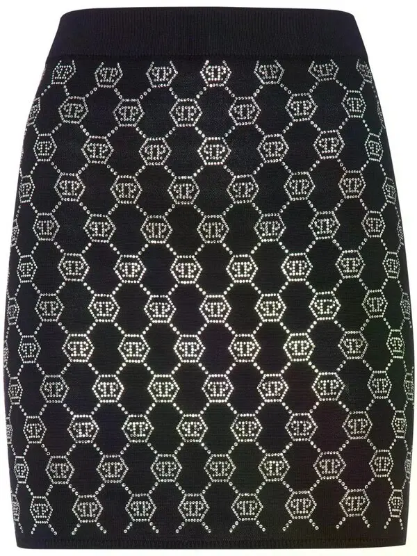 Philipp Plein Monogram-embellished Knitted Mini Skirt - Blue