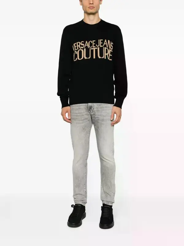 Versace Whiskering-effect Straight-leg Jeans - Grey