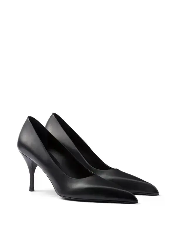 Prada 85mm Leather Pointed Toe Pumps - Black