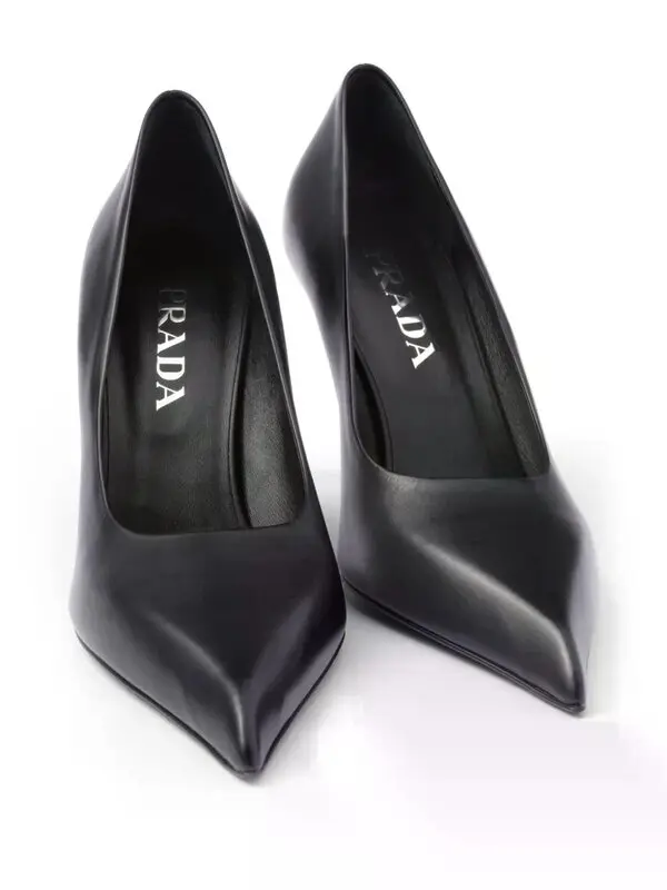 Prada 85mm Leather Pointed Toe Pumps - Black