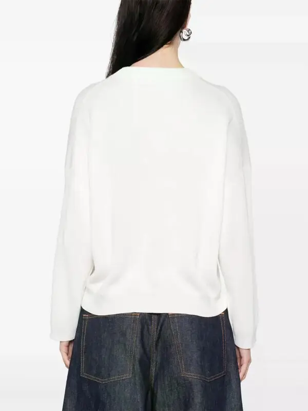 Brunello Cucinelli V-neck Sweater With Monili Chain Detail - White