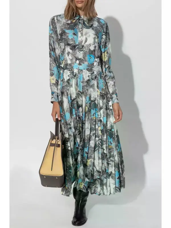 Tory Burch Printed Pleated Midi Dress