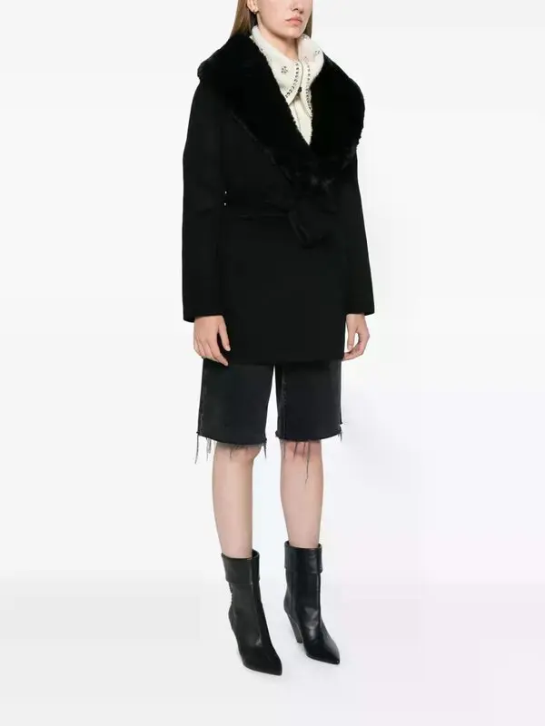 Maje Double-faced Midi Coat With Faux-fur Collar