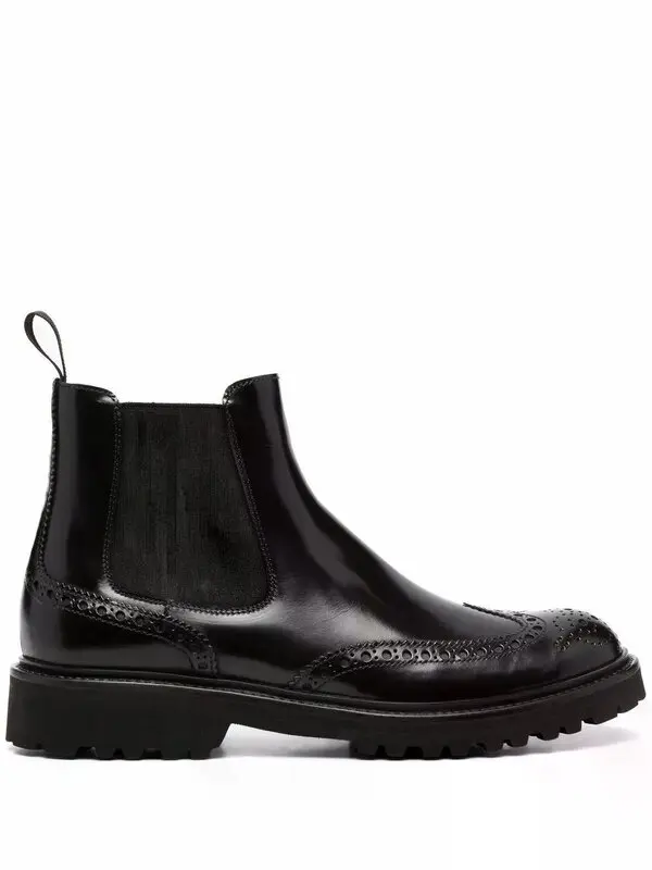 SCAROSSO Leather Brogue Slip-on Boots