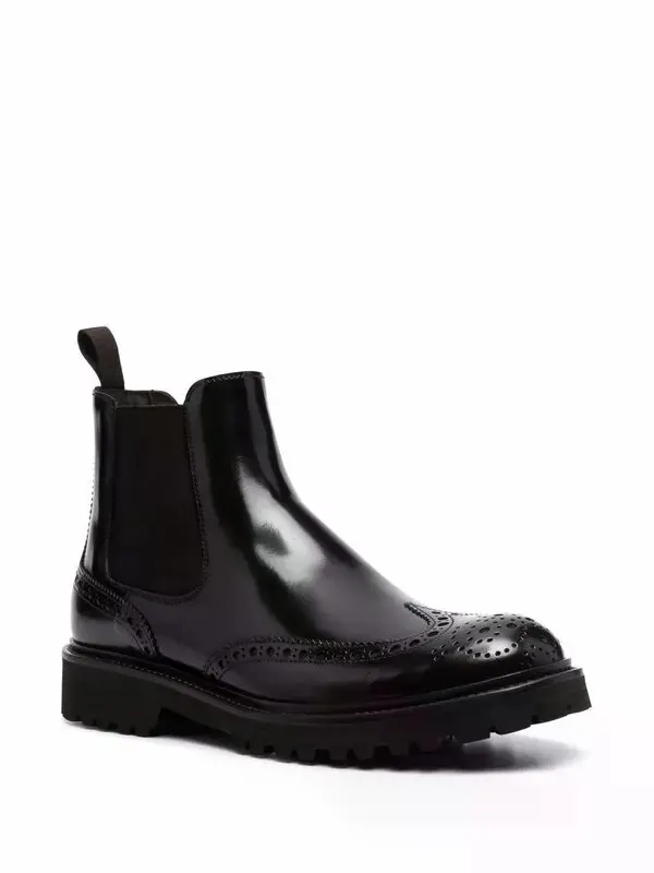 SCAROSSO Leather Brogue Slip-on Boots