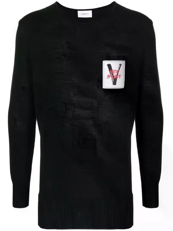 PORTS V Logo-patch Crew-neck Jumper - Black