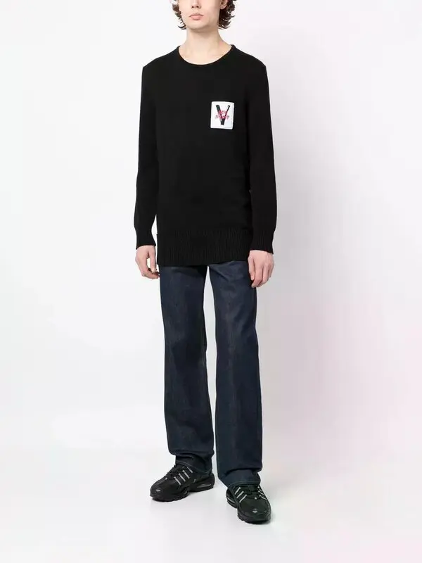 PORTS V Logo-patch Crew-neck Jumper - Black