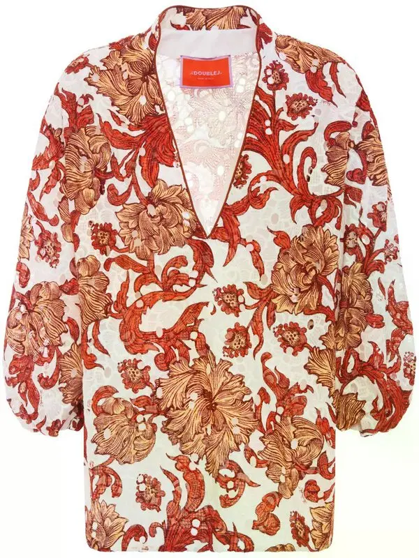 La DoubleJ Balloon-sleeved Cotton Tunic - Red