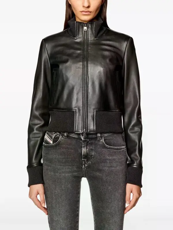 DIESEL® Logo-embossed Leather Bomber Jacket
