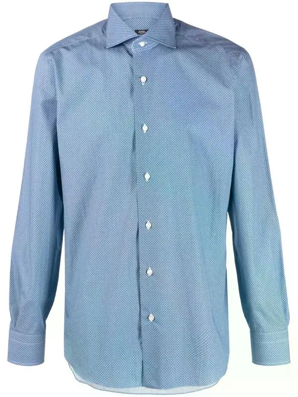 BARBA NAPOLI Geometric-pattern Cotton Shirt - Blue