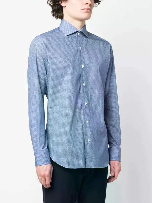 BARBA NAPOLI Geometric-pattern Cotton Shirt - Blue