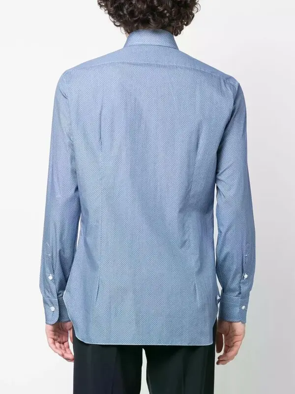 BARBA NAPOLI Geometric-pattern Cotton Shirt - Blue