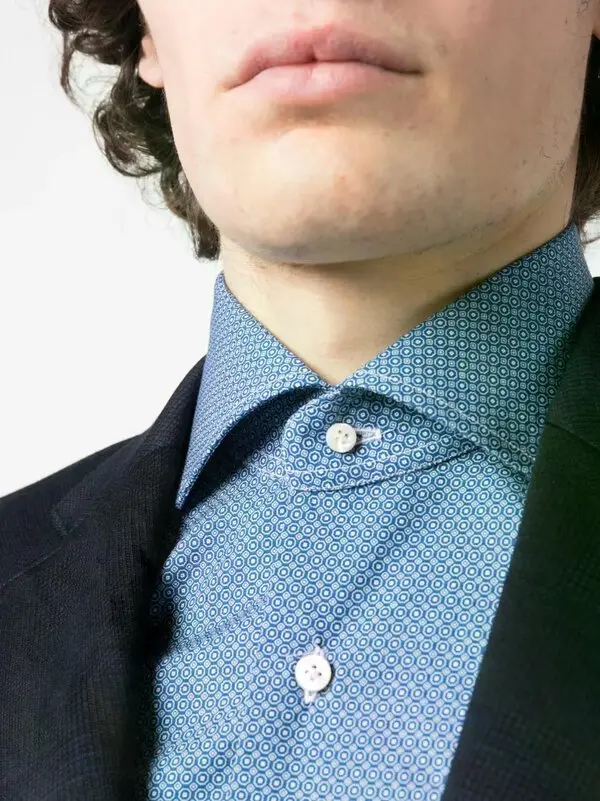 BARBA NAPOLI Geometric-pattern Cotton Shirt - Blue