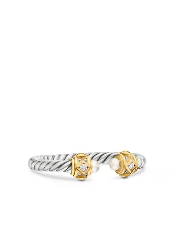 David Yurman 18kt Yellow Gold And Sterling Renaissance Pearl And Diamond Ring - Silver
