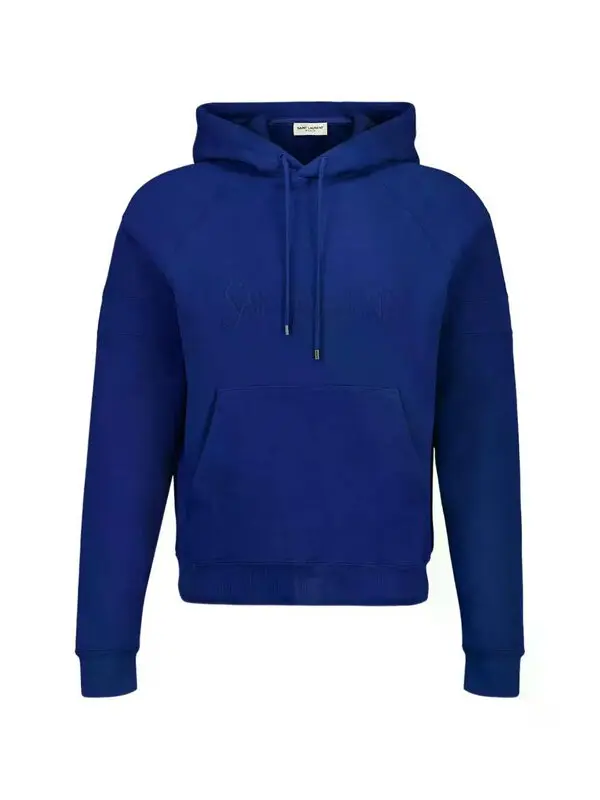 Saint Laurent Logo-embroidered Cotton Hoodie - Blue