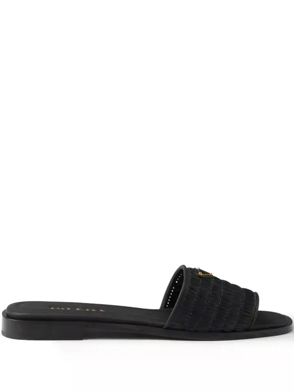 Prada Leather Slides With Woven Detail