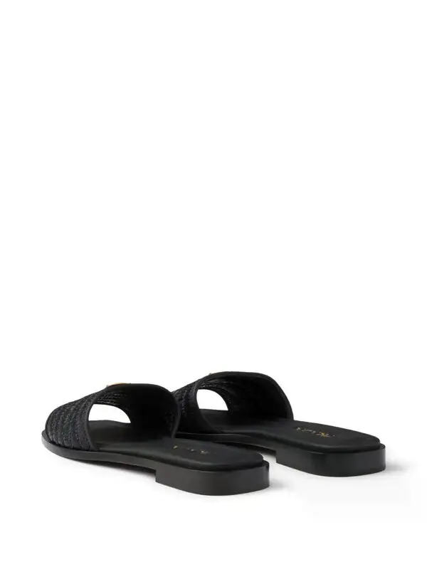 Prada Leather Slides With Woven Detail