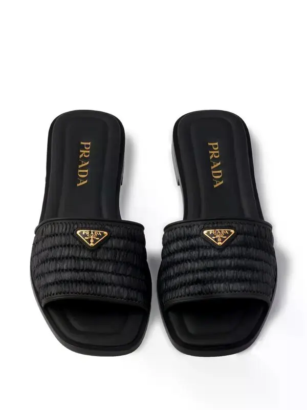 Prada Leather Slides With Woven Detail