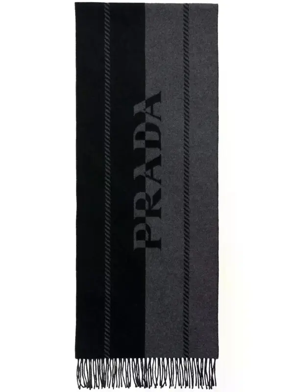 Prada Logo-jacquard Wool Scarf - Grey