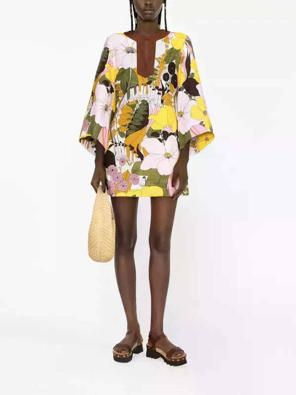La DoubleJ Kaftan Mini Dress With Floral Print - Pink