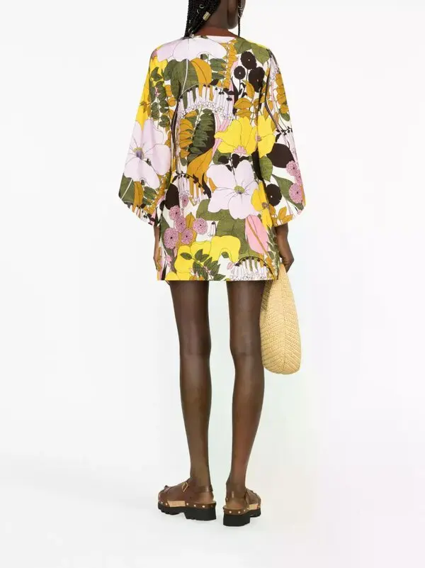 La DoubleJ Kaftan Mini Dress With Floral Print - Pink