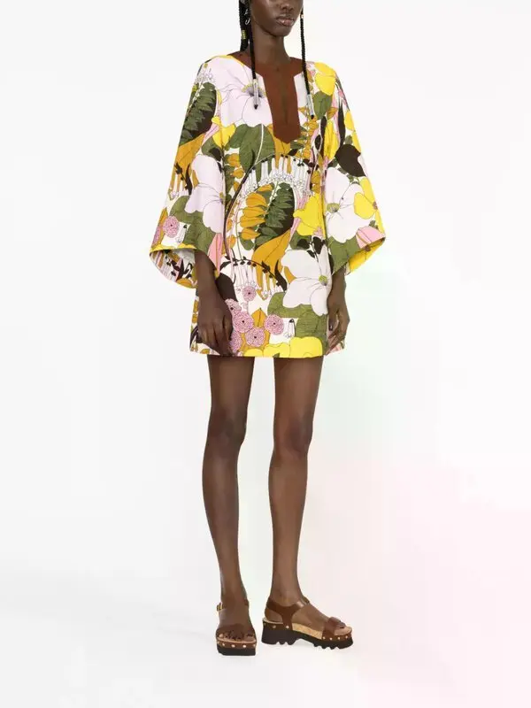 La DoubleJ Kaftan Mini Dress With Floral Print - Pink