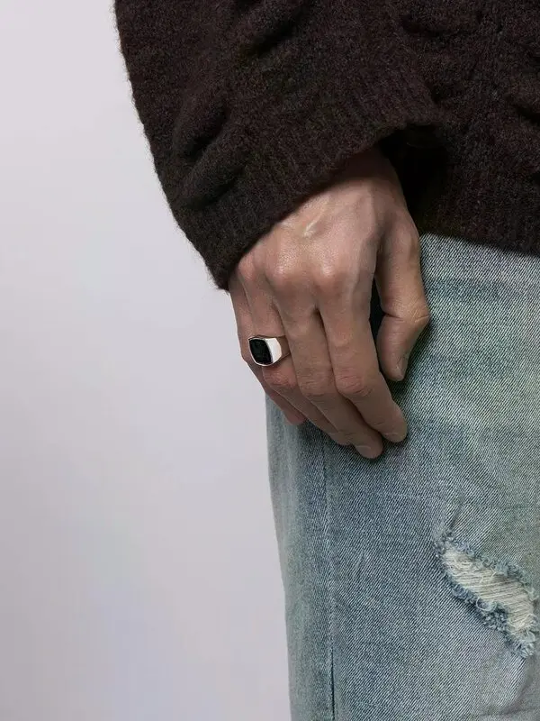 Tom Wood Cushion Eros Onyx Ring - Silver