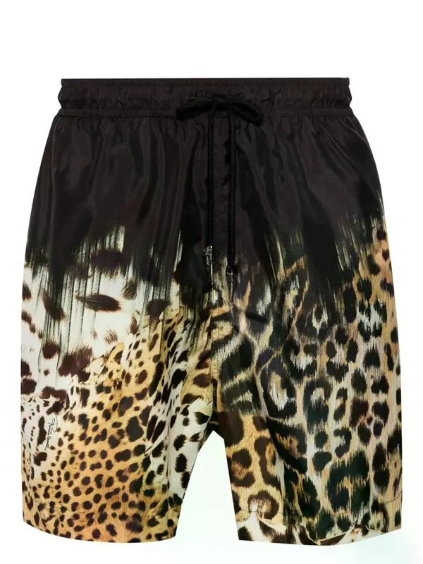 Roberto Cavalli Tiger Tooth-detailed Leopard-print Swim Shorts - Black
