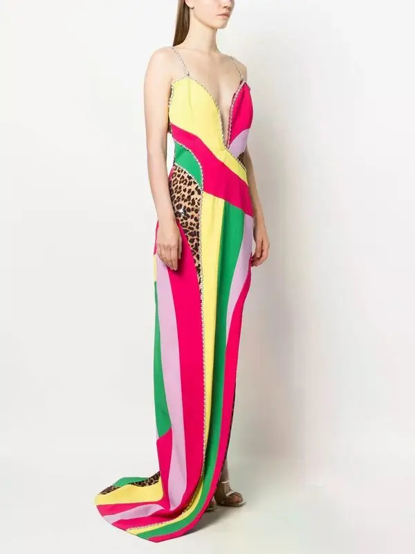 Philipp Plein Long Dress With Patchwork Design