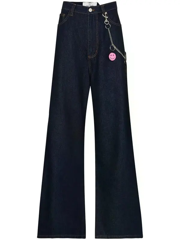Natasha Zinko High-rise Wide-leg Jeans With Chain Detail