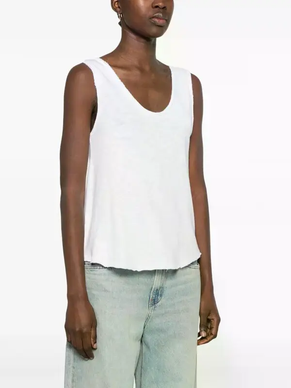 American Vintage Sonoma U-neck Tank Top With Raw-cut Hem - White