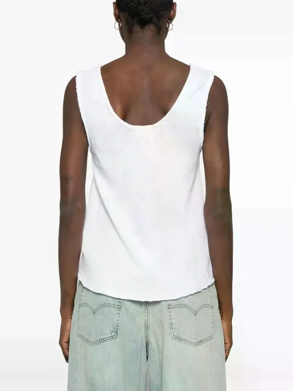 American Vintage Sonoma U-neck Tank Top With Raw-cut Hem - White