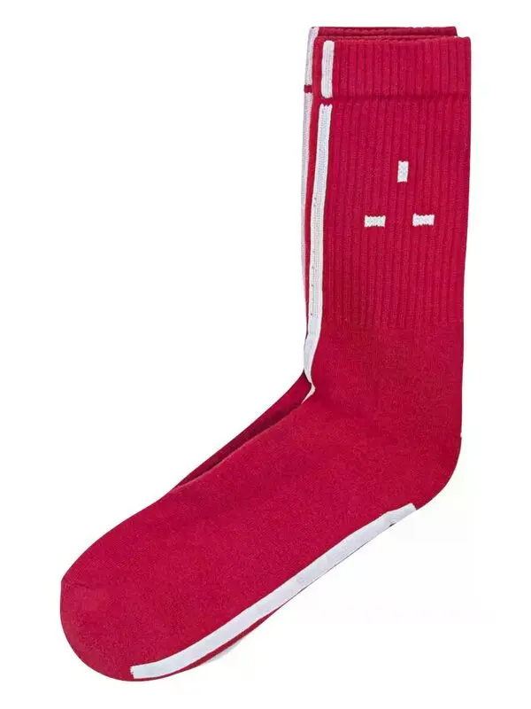 MAINS Logo-detailed Ribbed Ankle Socks - Red