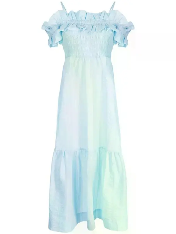GANNI Ruffled Midi Dress - Blue