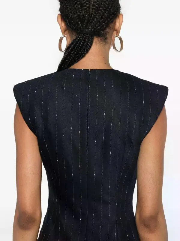 GENNY Pinstriped Bodycon Midi Dress With Floral Appliqu