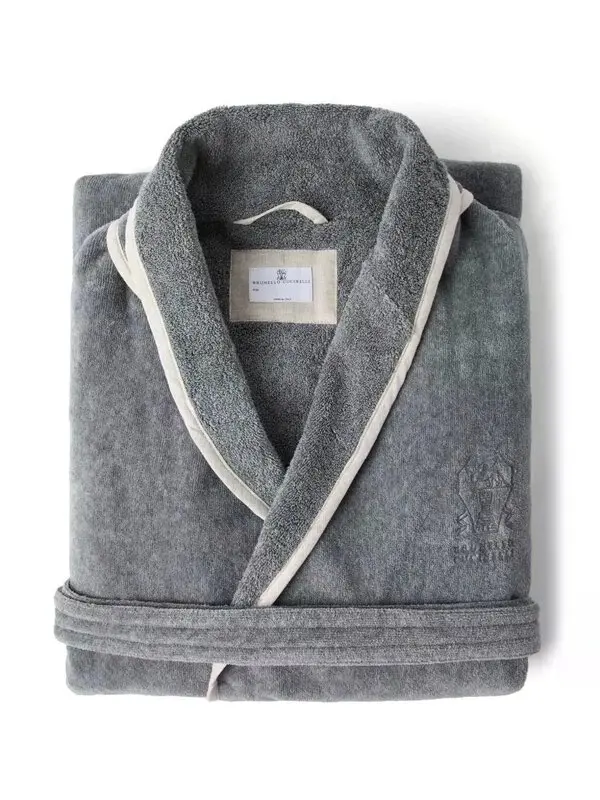 Brunello Cucinelli Logo-embroidered Bathrobe - Grey