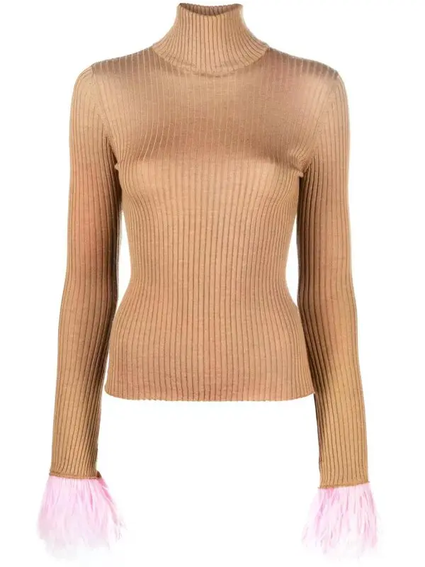 La DoubleJ Feather-cuff Ribbed-knit Jumper