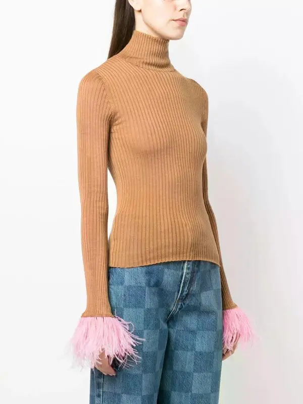 La DoubleJ Feather-cuff Ribbed-knit Jumper