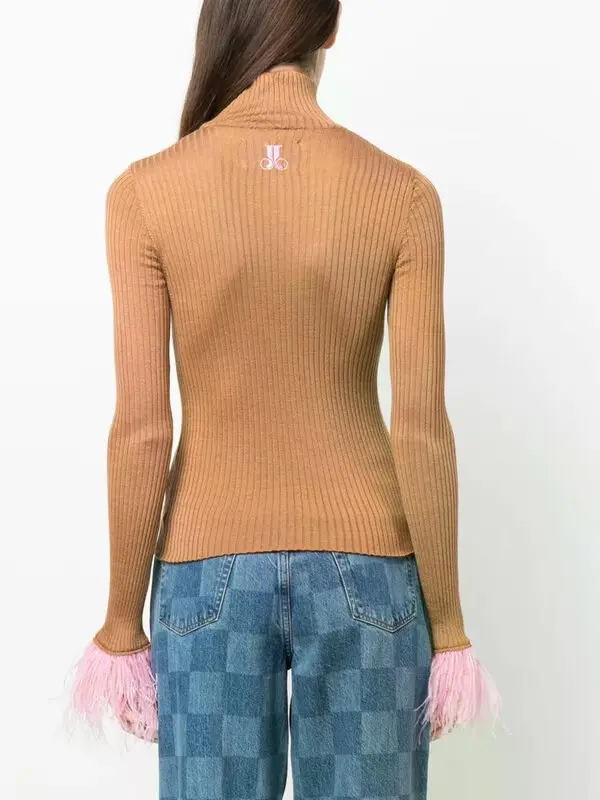 La DoubleJ Feather-cuff Ribbed-knit Jumper